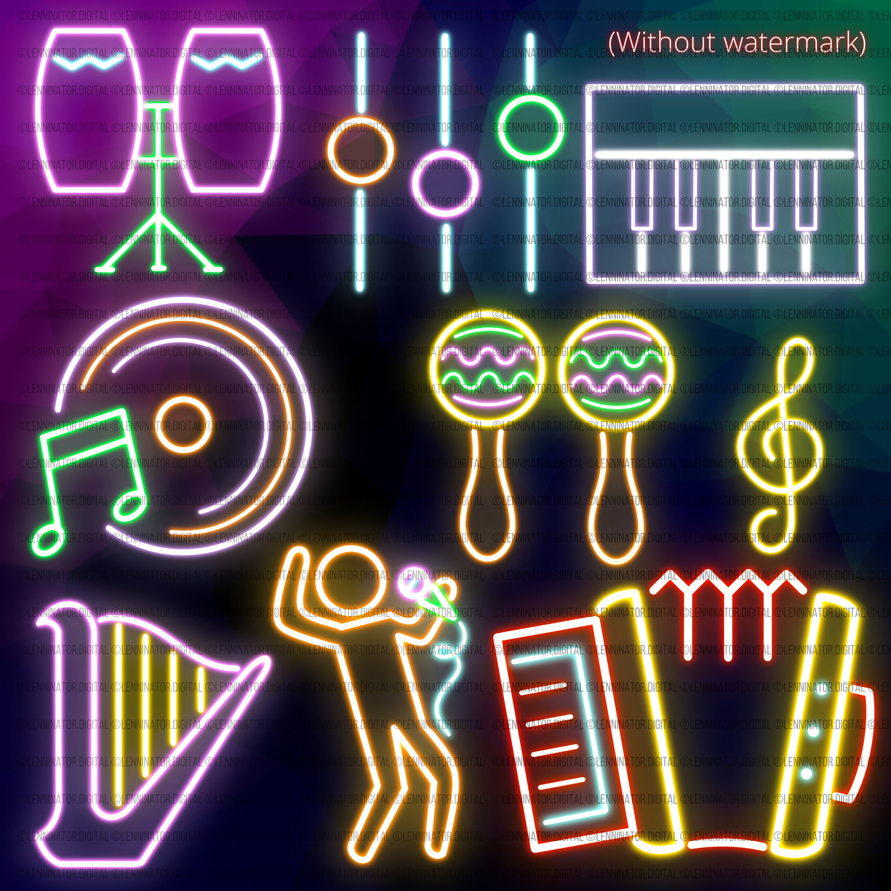 Neon Music Clipart, Glowing Musical Instrument Doodles, Live ...