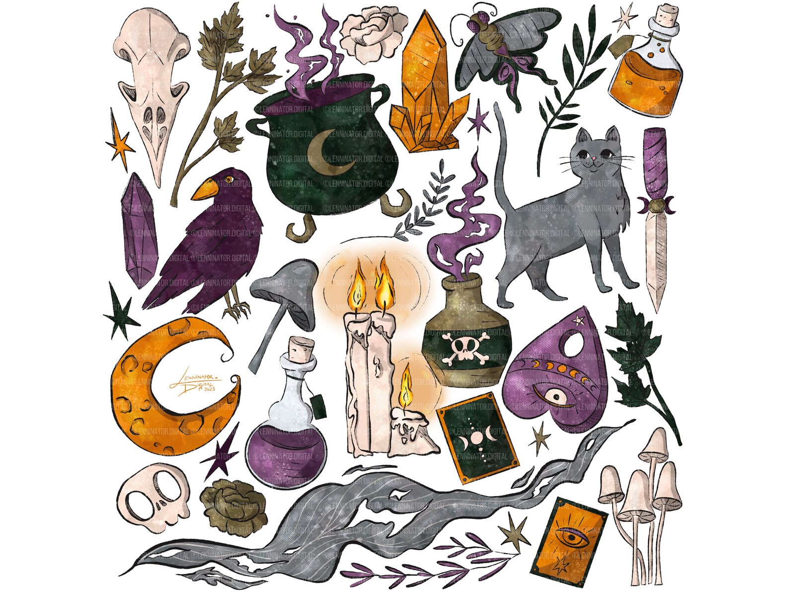 Watercolor Witch PNG Clipart Illustrations, Digital Hand Drawn Magic ...