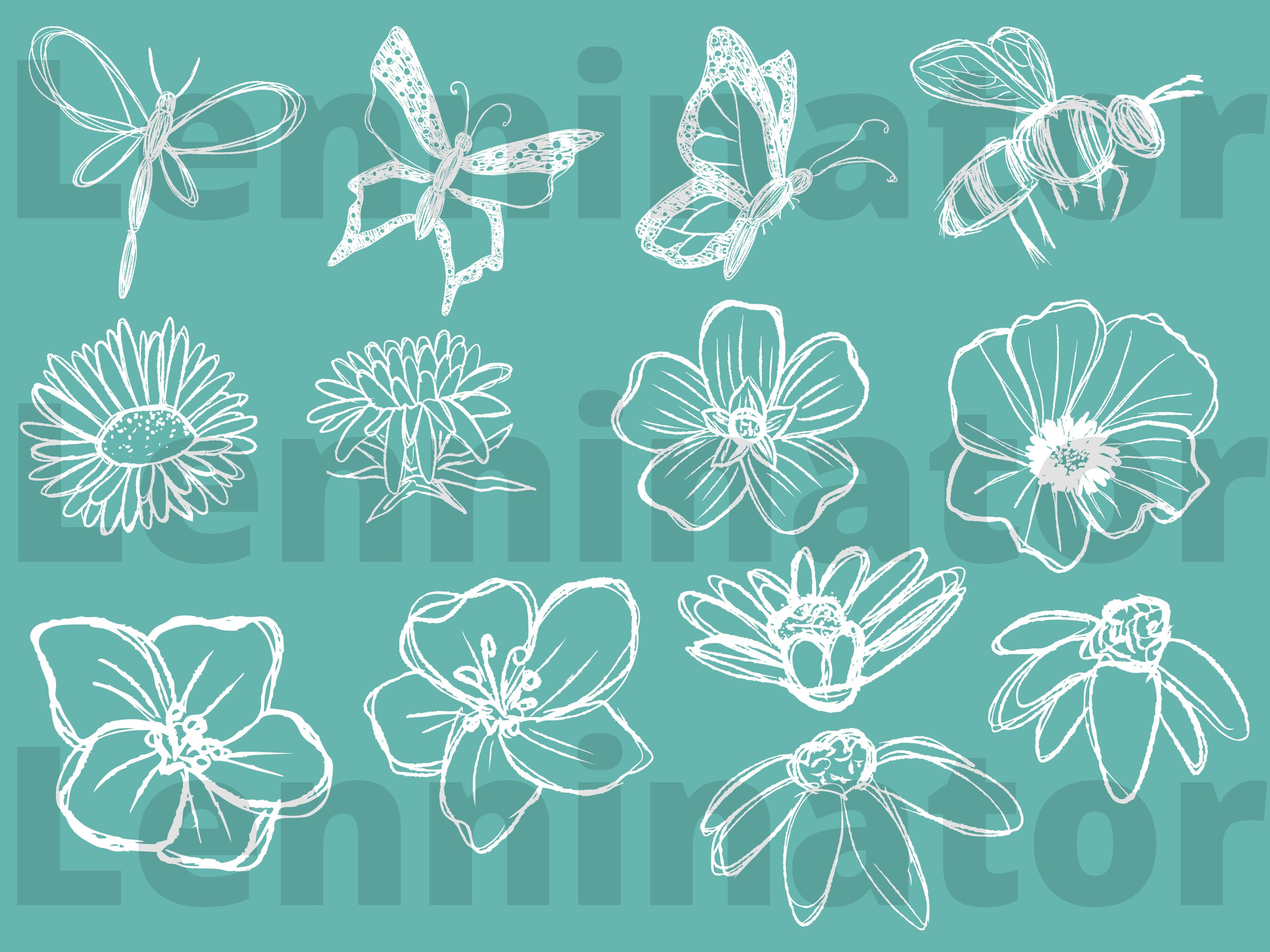 Doodle Wildflowers Clipart - SVG PNG Simple Sketch Fineliner Flower ...