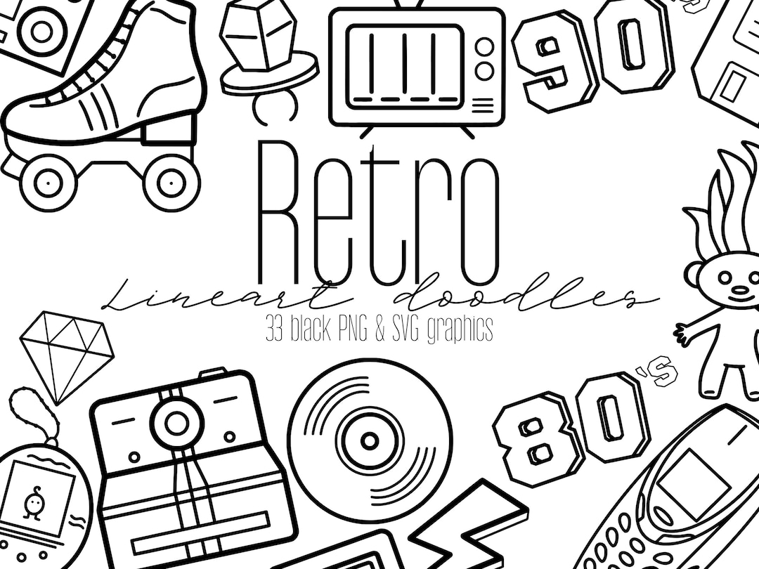Vintage Retro Doodles Clipart - SVG PNG 80s 90s Outline Illustration ...