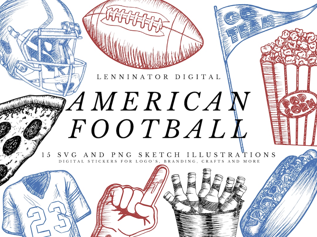 Hand Drawn American Football Sketch Clipart Set - Digital Sports Game ...