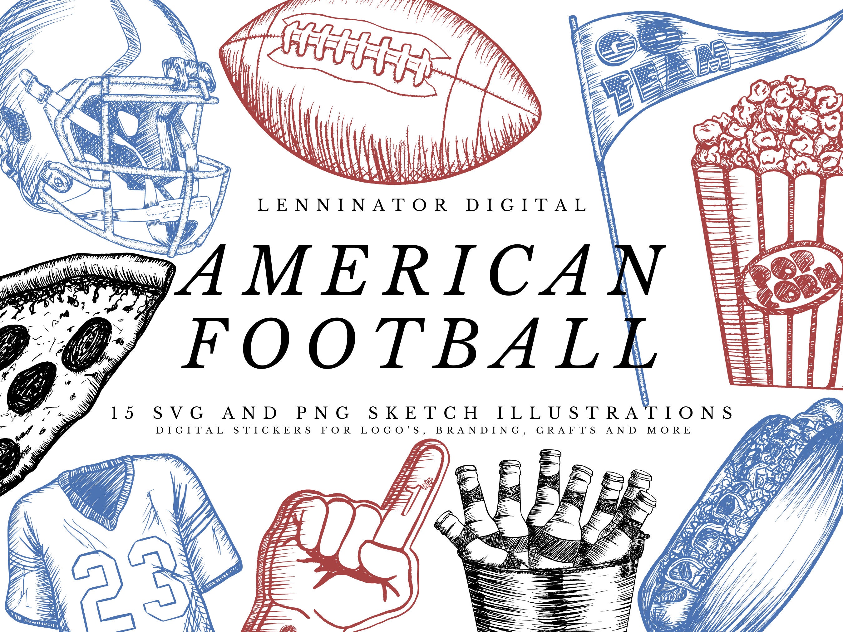 Hand Drawn American Football Sketch Clipart Set - Digital Sports Game ...