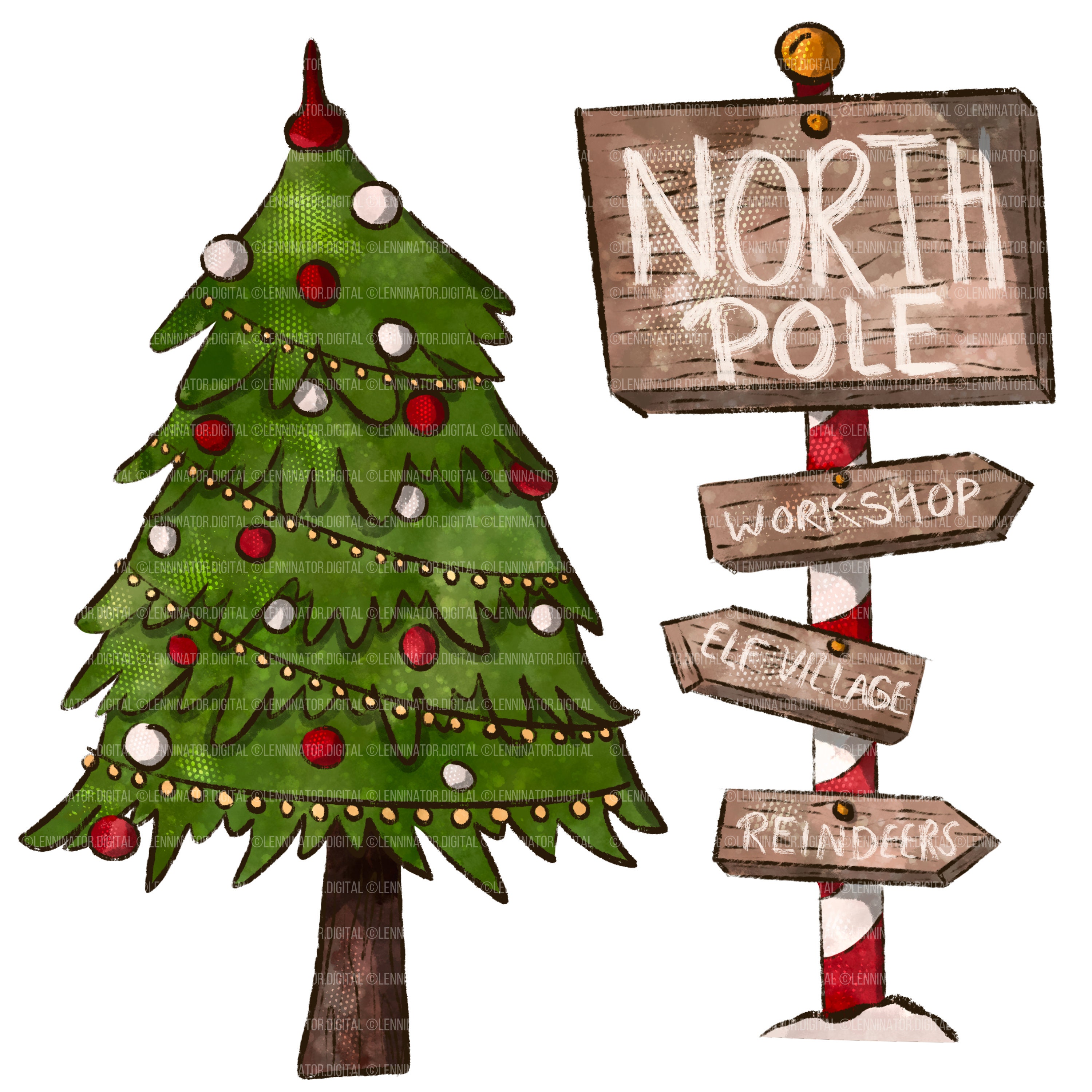 Santa's Workshop PNG Watercolor Christmas Clipart Illustrations, Hand ...