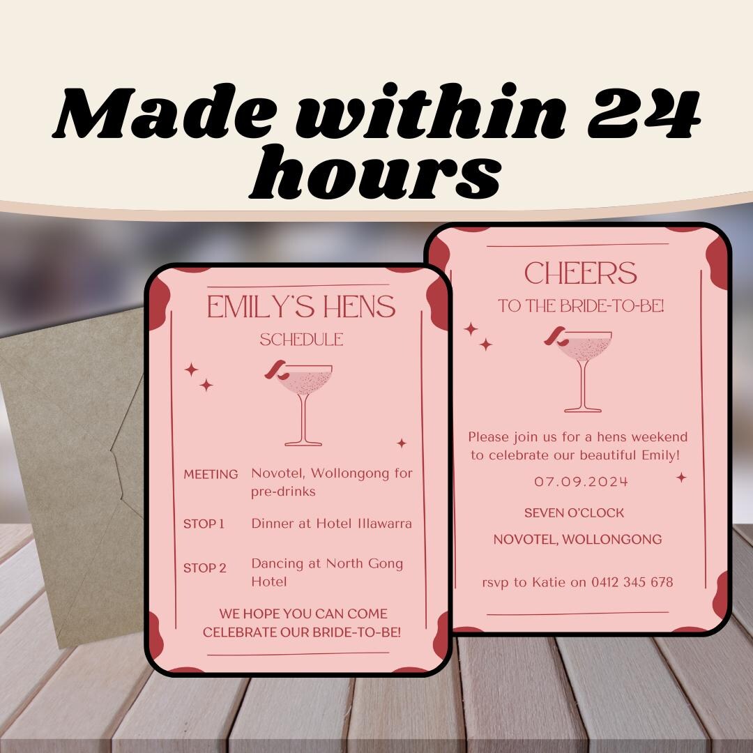 Hens Night Invitation | Digital Printable | Fun Drinks Pink & Red ...