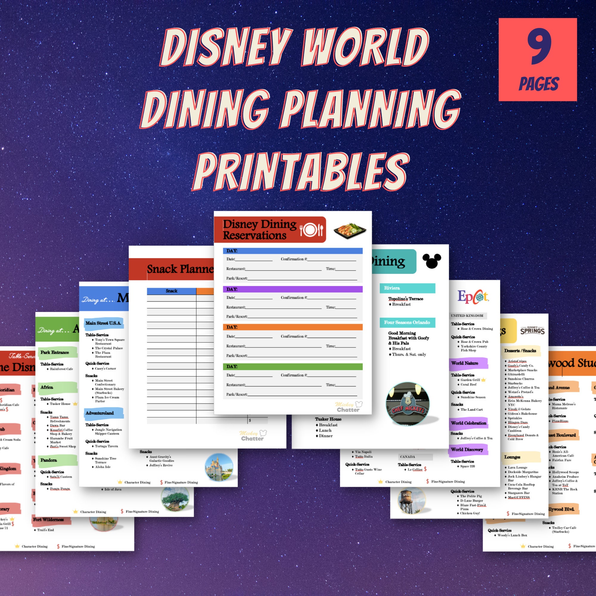 Disney World Dining Planning Printables - Etsy