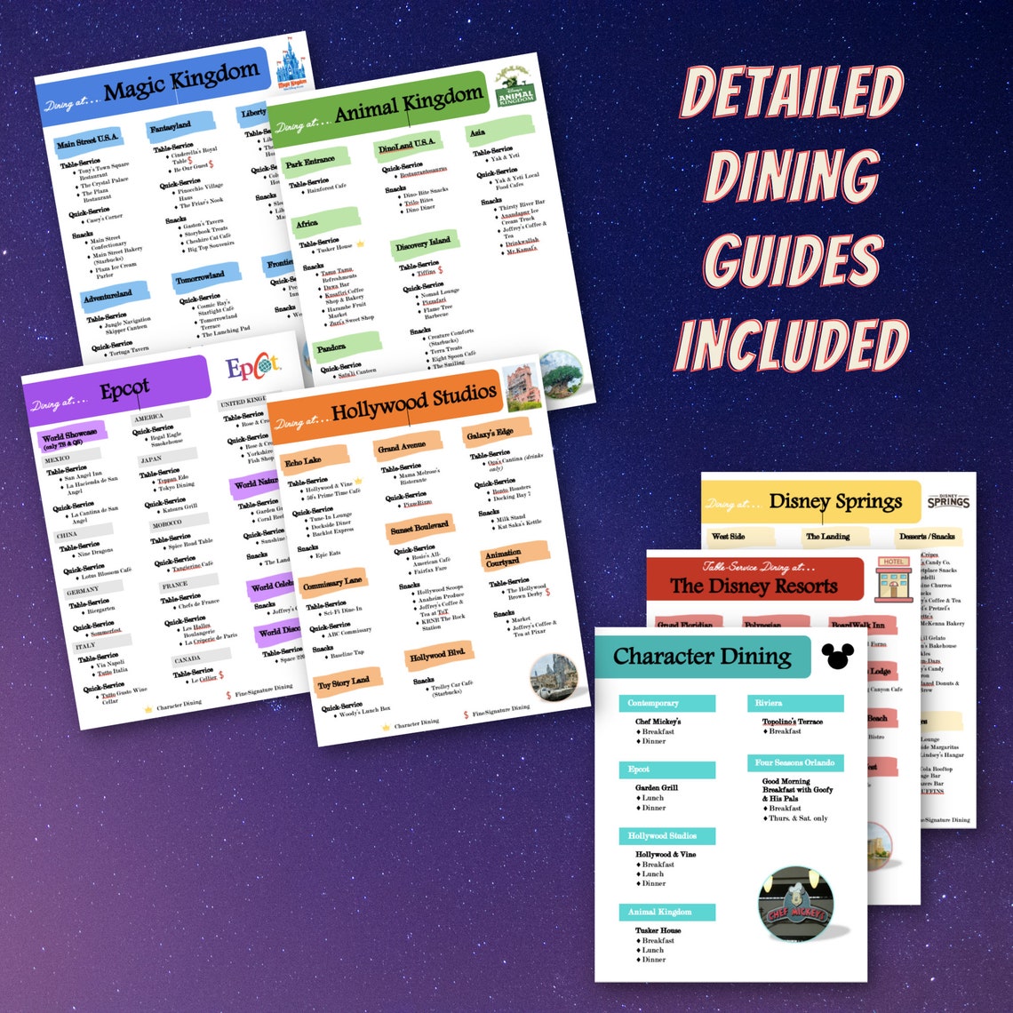 Disney World Dining Planning Printables - Etsy