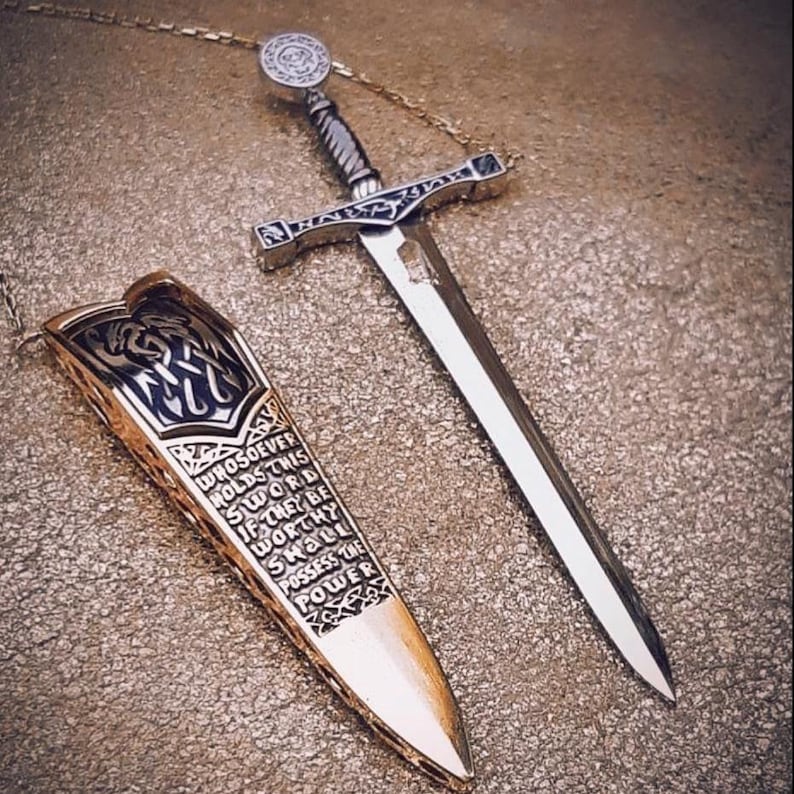 Collar único de espada Excalibur, colgante de fantasía de plata de ley ...