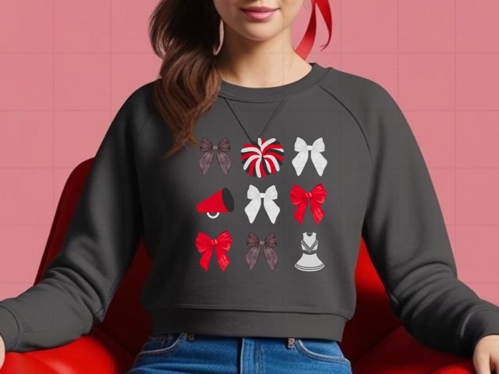 Red, Black, White School Colors Bow Coquette Cheerleader PNG, Feminine ...
