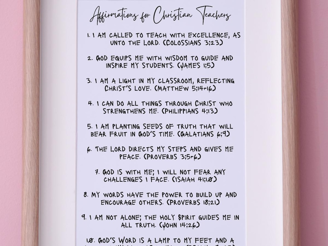 Christian Teacher Affirmation Printable Wall Art From the Bible - 4 ...