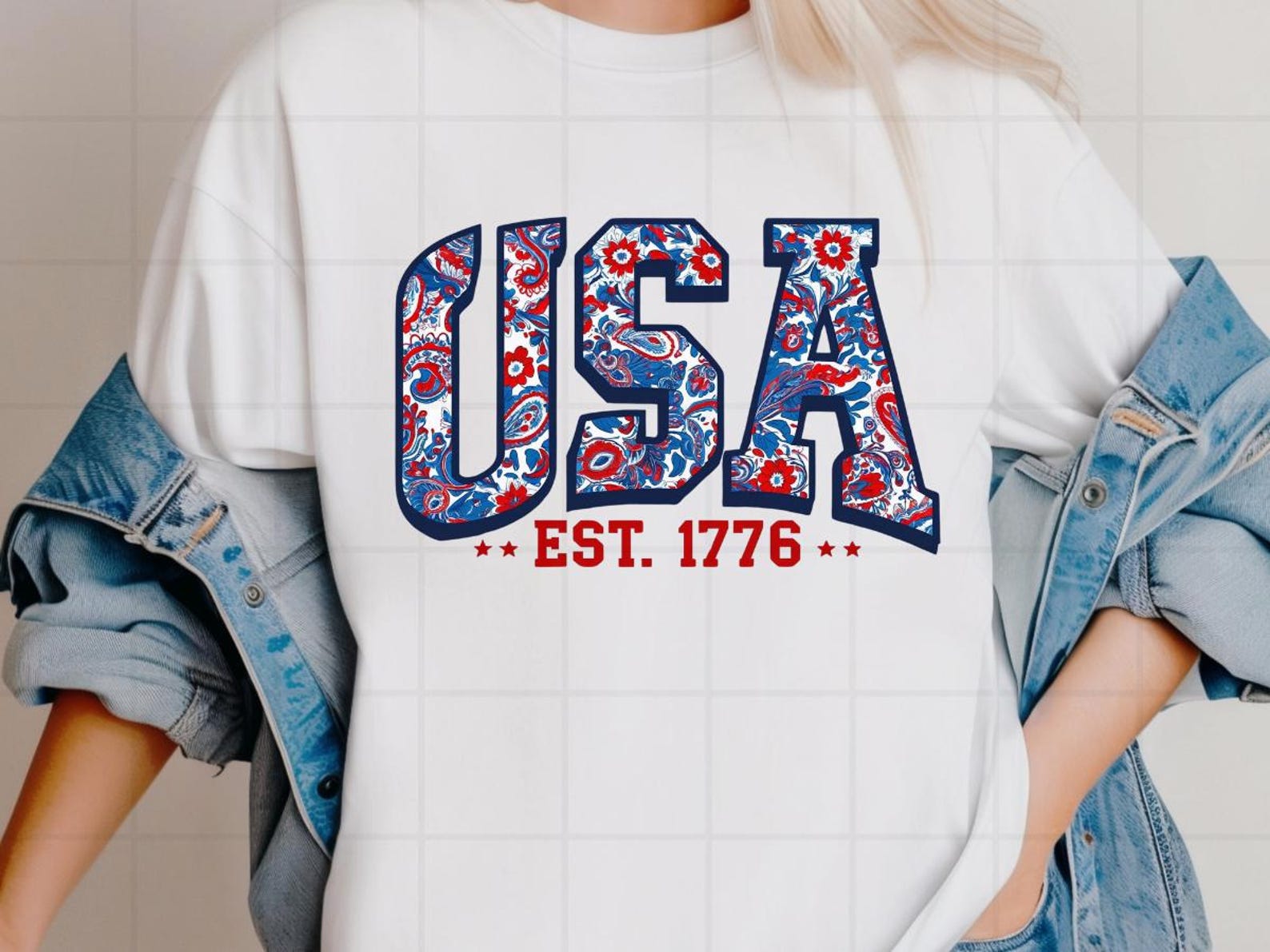 USA Block Letters Png | Red White and Blue Floral USA Design | EST ...