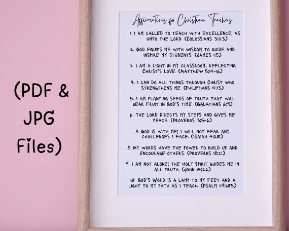 Christian Teacher Affirmation Printable Wall Art From the Bible - 4 ...