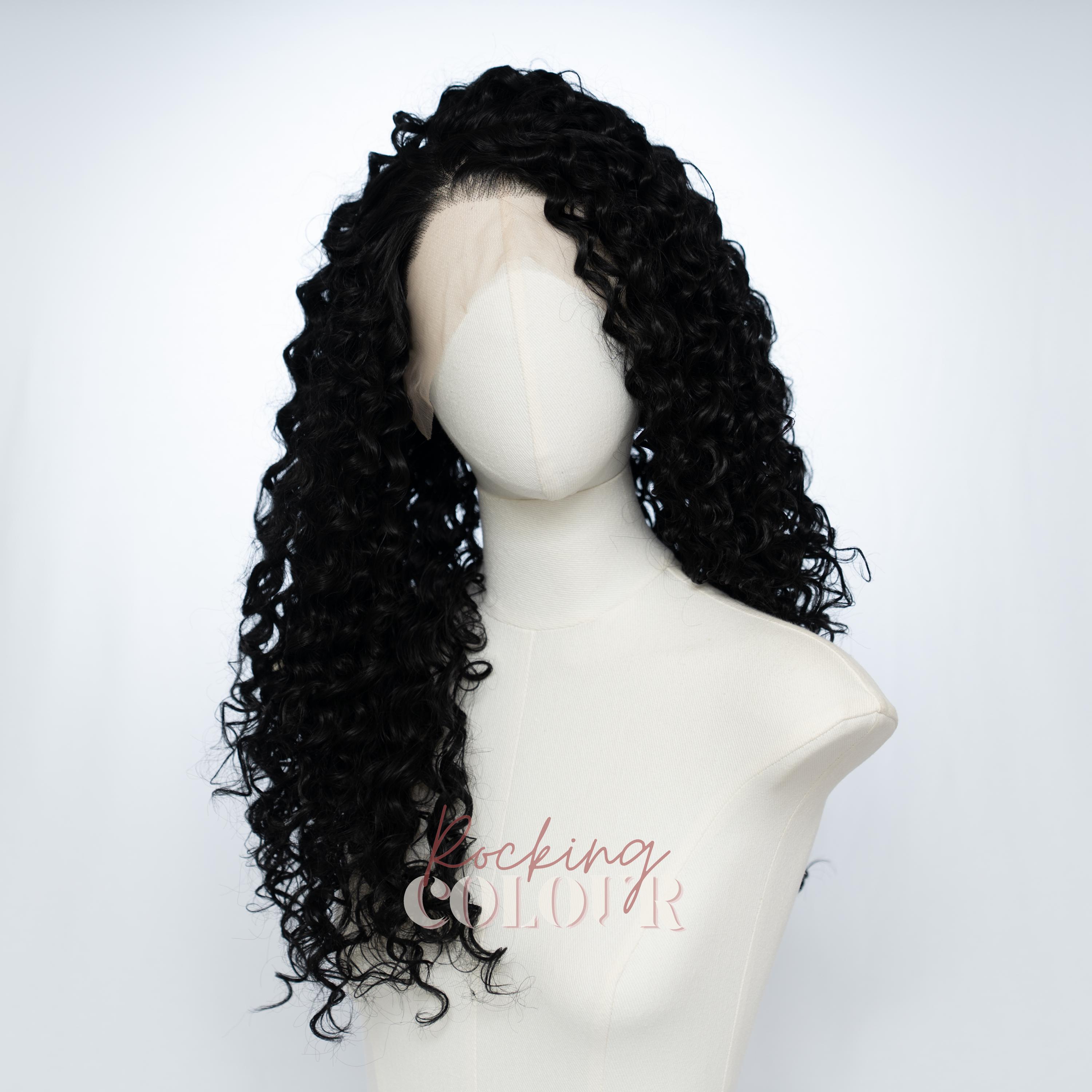 20-inch Black Curly Lace Front Wig | 13x4 Natural Look Synthetic Hair ...