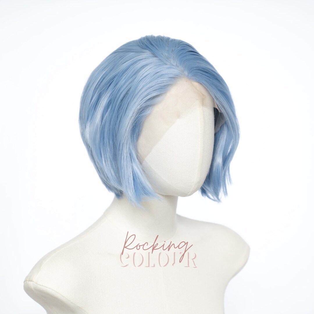 Short Sky Blue Bob Wig – 13x4 Lace Front Layered Light Blue Synthetic ...