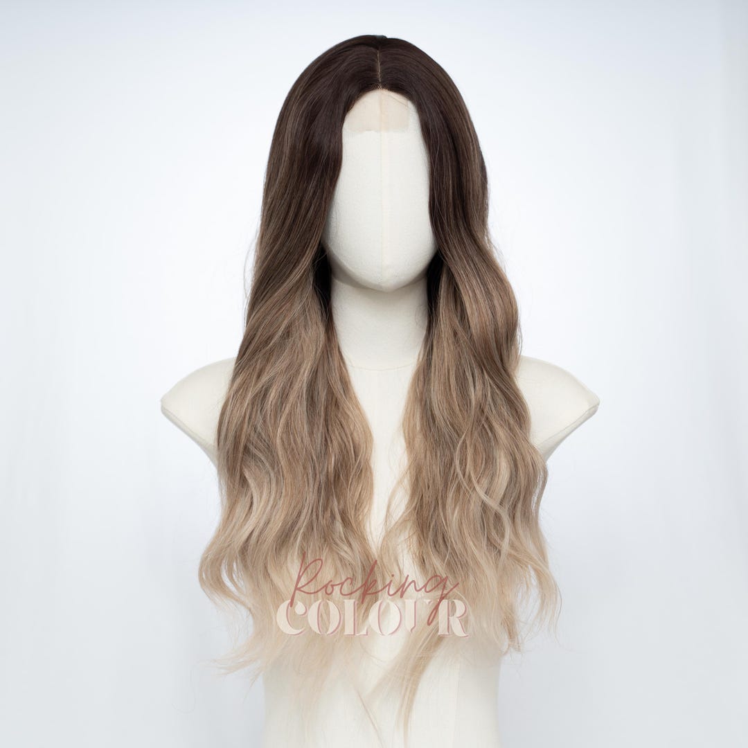 24-inch Dark Brown Ash Blonde Ombre Small Lace Front Wig | Wavy Hair - Etsy