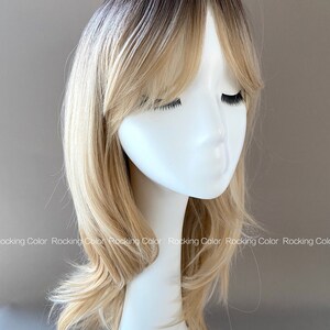 22'' Long Wolf Cut Wig, Straight and Curly Dark Root Ombre Wig With ...