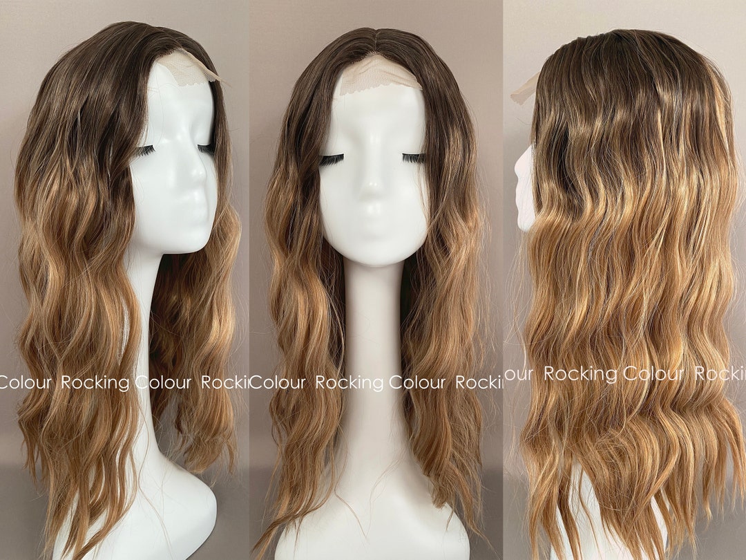 22'' Small Lace Front Brown Ombre Bronze Blonde Wave Long Wig. FREE Wig ...