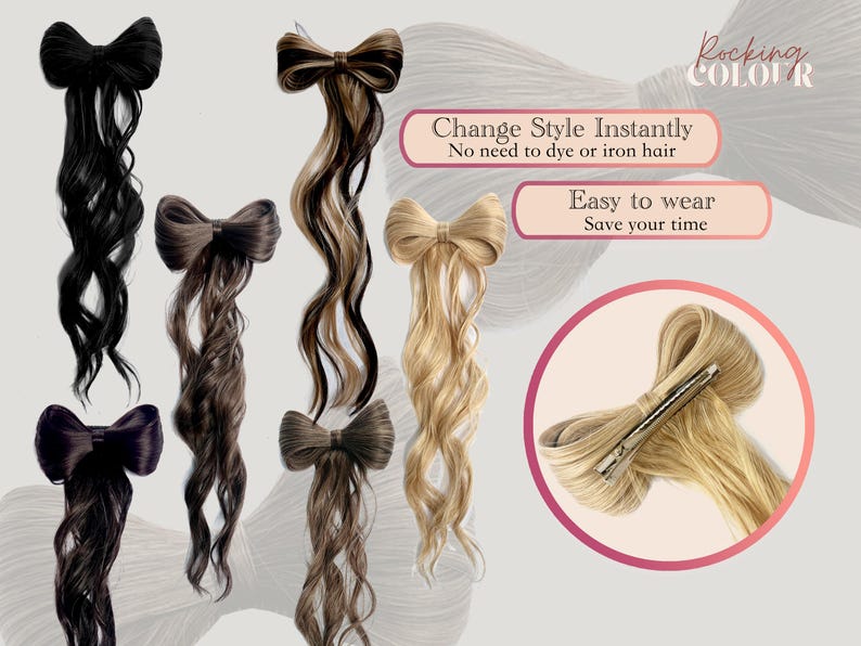 Bow Ponytail Extension Clip-in | 14-inch Wavy Synthetic Heat-resistant ...