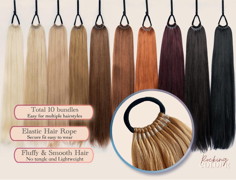 24-inch Elastic Rope Ponytail Extension | 10-bundle Straight Hair in ...