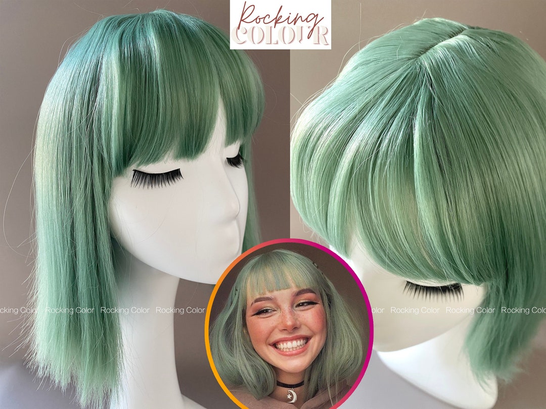 10'' Mint Green Bob Wig With Bangs Fairy Wig FREE Wig Cap - Etsy