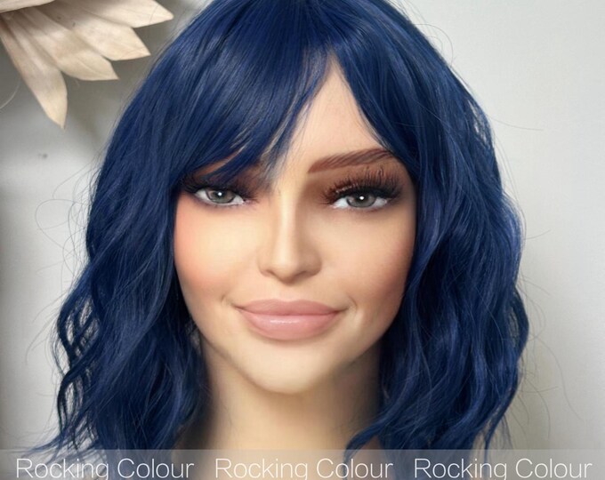 Short 9 Inch Midnight Blue Heat Resistant Lace Part Wig. Side Part Bob ...