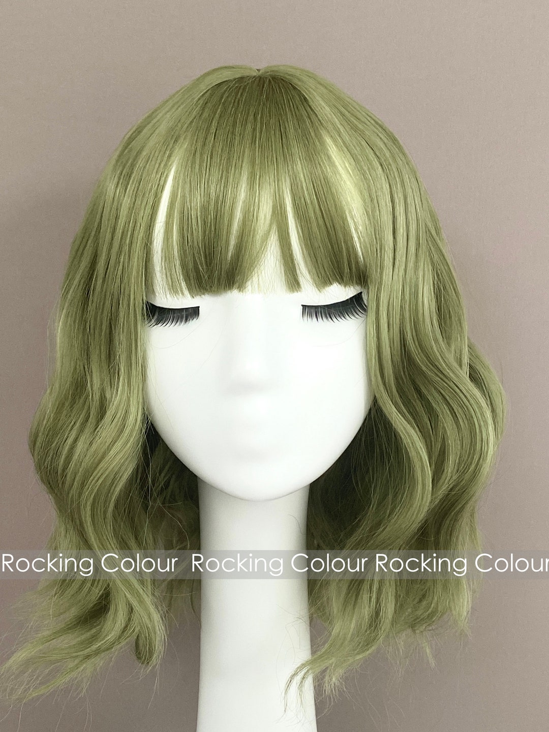 Green Pear Wavy Bobo Wig With Bangs .12-inch Short Shoulder Fringe Wig. FREE Wig Cap - Etsy