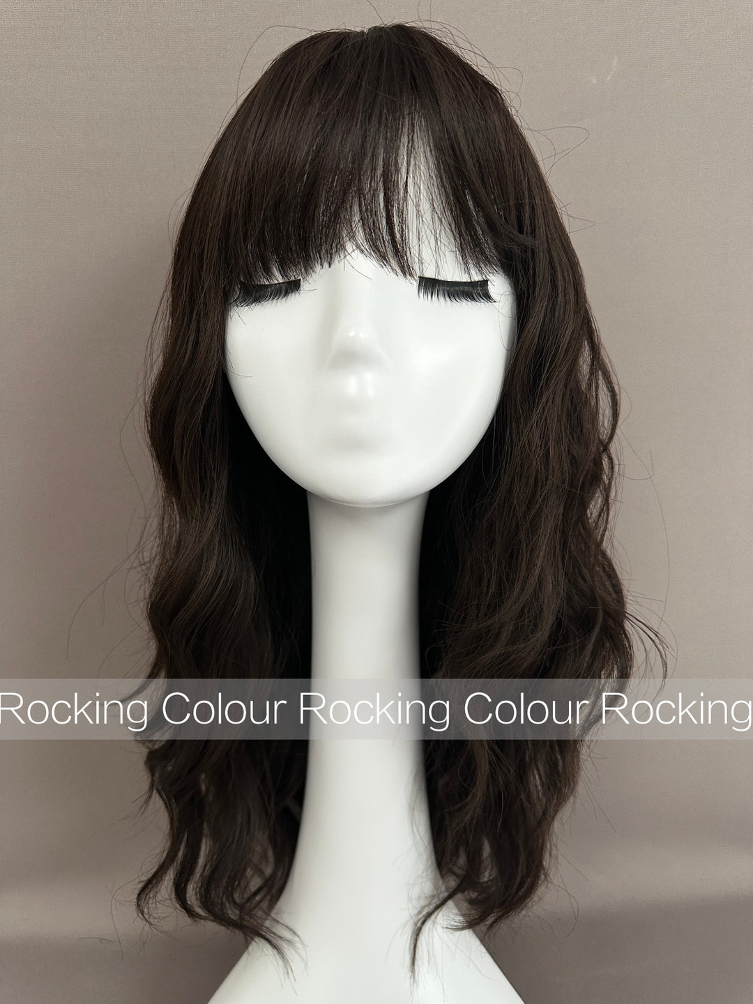 Dark Brown Curly Wig. 22-inch Long Wavy Wig With Bangs. FREE Wig Cap - Etsy