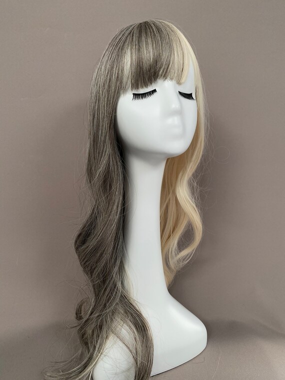 24'' Half White Half Grey Two Tone Long Wavy Hair With | Etsy