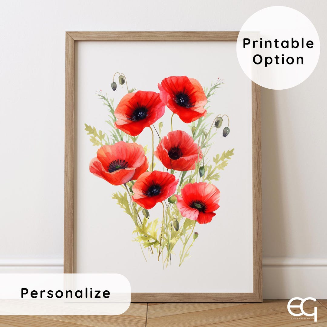 Poppy Print Printable Poster Flower Bouquet Personalized Wall Art ...