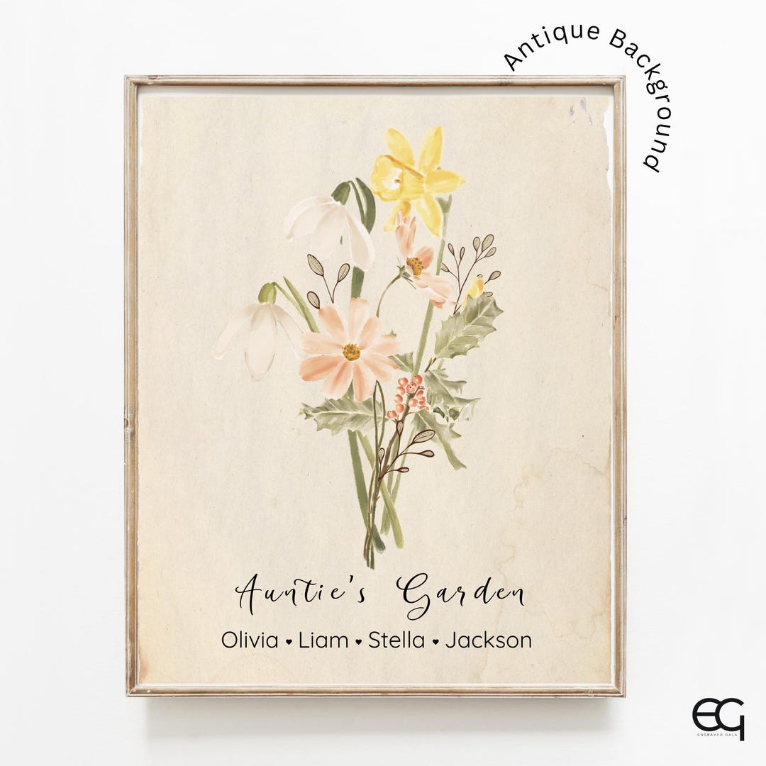 Aunties Garden Birth Flower Printable Gift for Aunt Family Bouquet ...