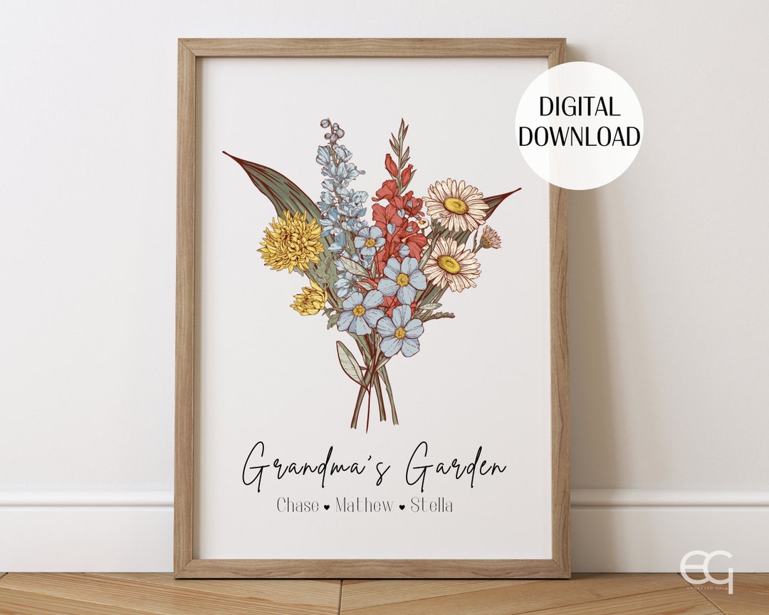 Grandmas Garden Birth Flower Printable Family Bouquet Personalized Gift ...