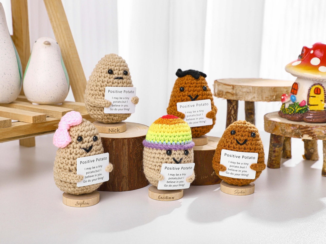 Handmade Crochet Emotional Support Potato, Crochet Potato With Positive ...