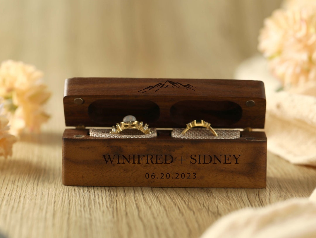 Personalized Wooden Wedding Ring Box, Wood Engraved Wide Double Slot ...