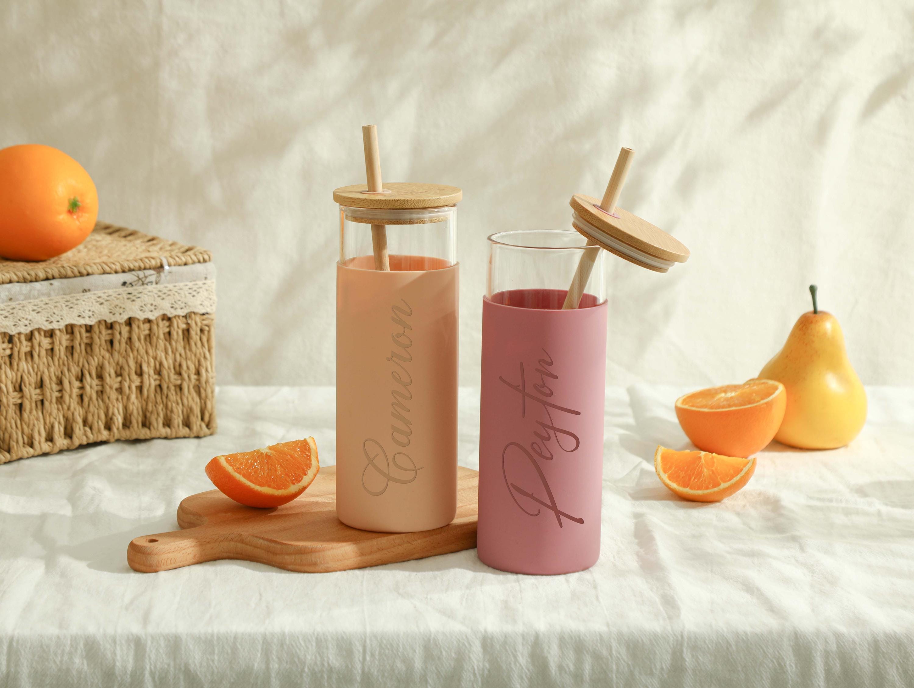 Custom Glass Cup With Silicone Sleeve, Personalized Tumbler With Straw ...