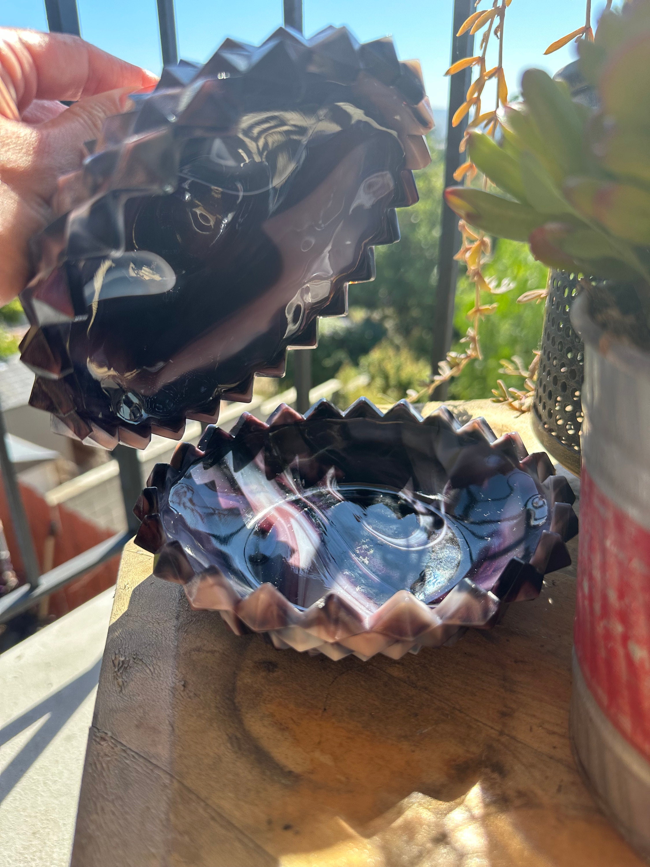 Westmoreland Amethyst Purple Slag Glass Sawtooth Diamond Point Trinket ...