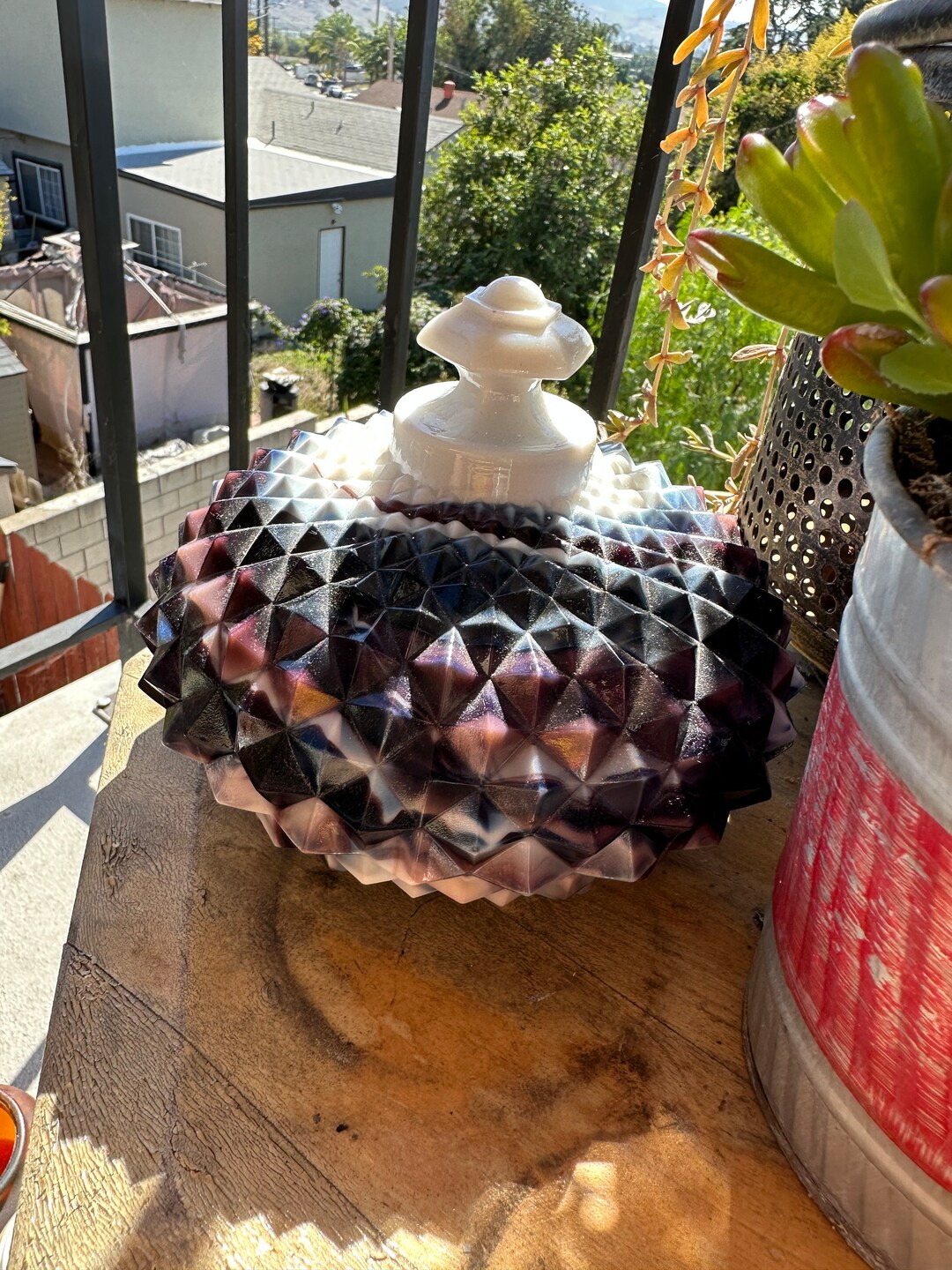 Westmoreland Amethyst Purple Slag Glass Sawtooth Diamond Point Trinket ...