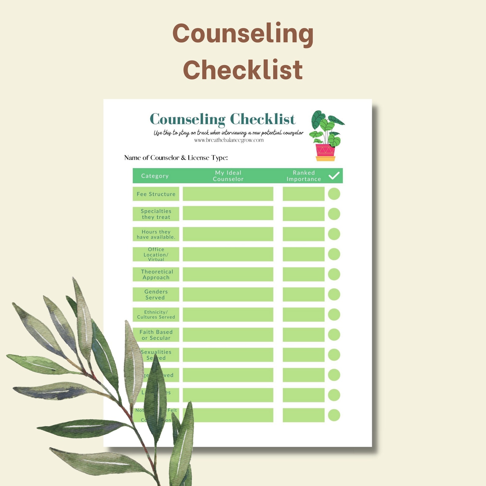 Counseling Checklist - Etsy