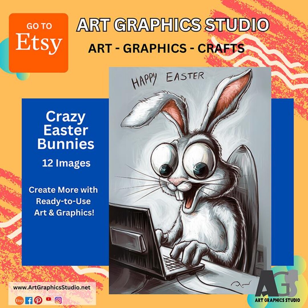 ART - Crazy Easter Bunnies Bundle PNG & JPG Files - Etsy