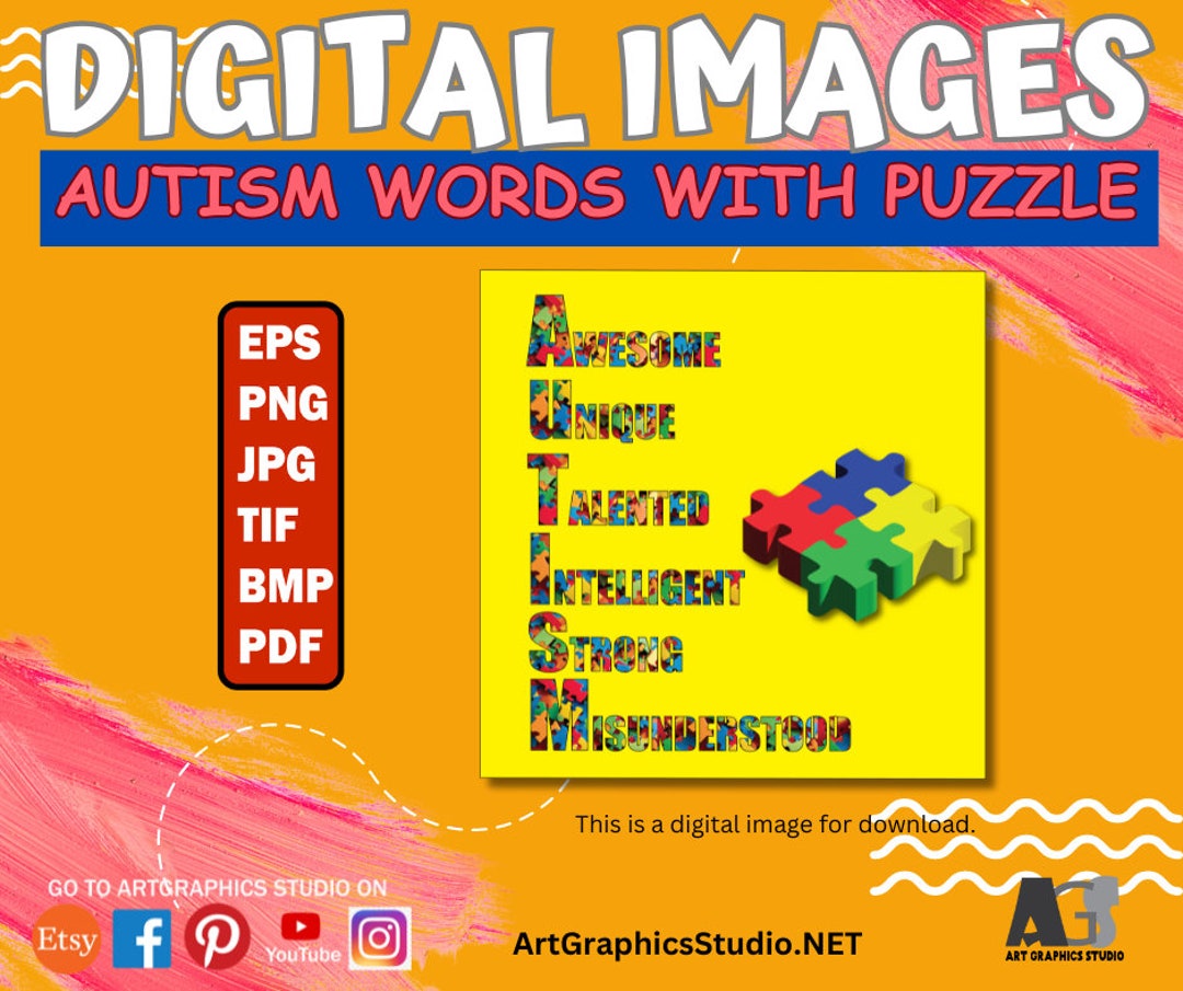 Autism Words With Puzzle, Digital Images, Instant Download, Bmp Eps Jpg ...