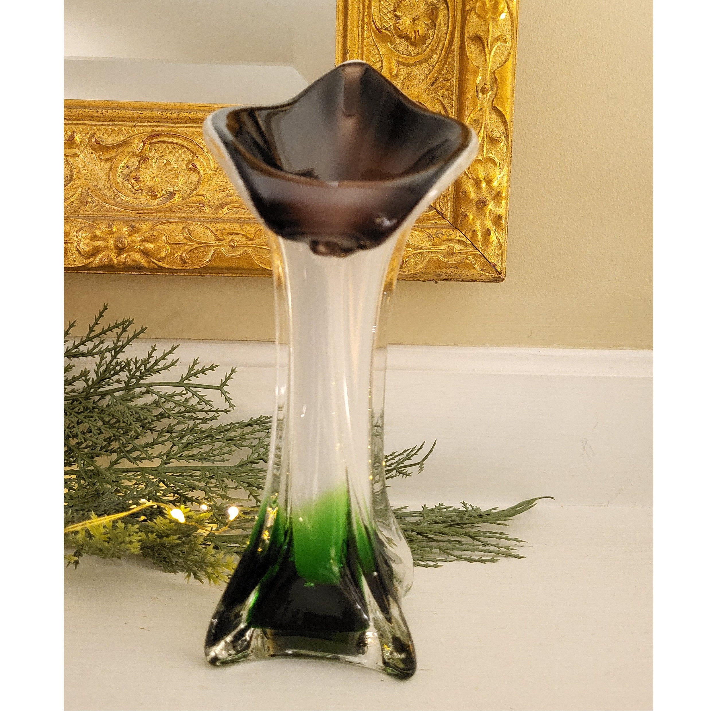 VTG Art Glass Vase Calla Lily Lilly Jack in the Pulpit 7.5 White Purple ...