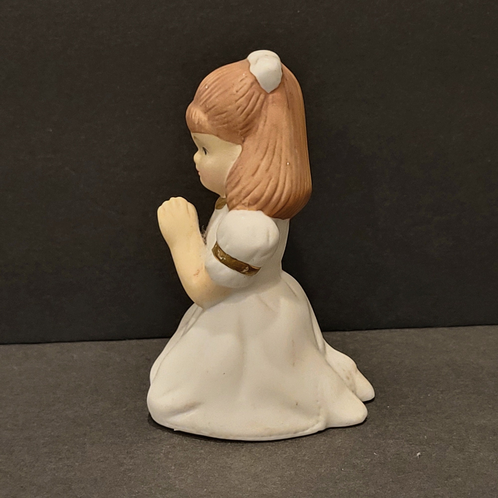 VTG Figurine Cake Topper First Communion Girl Praying Bisque Porcelain ...