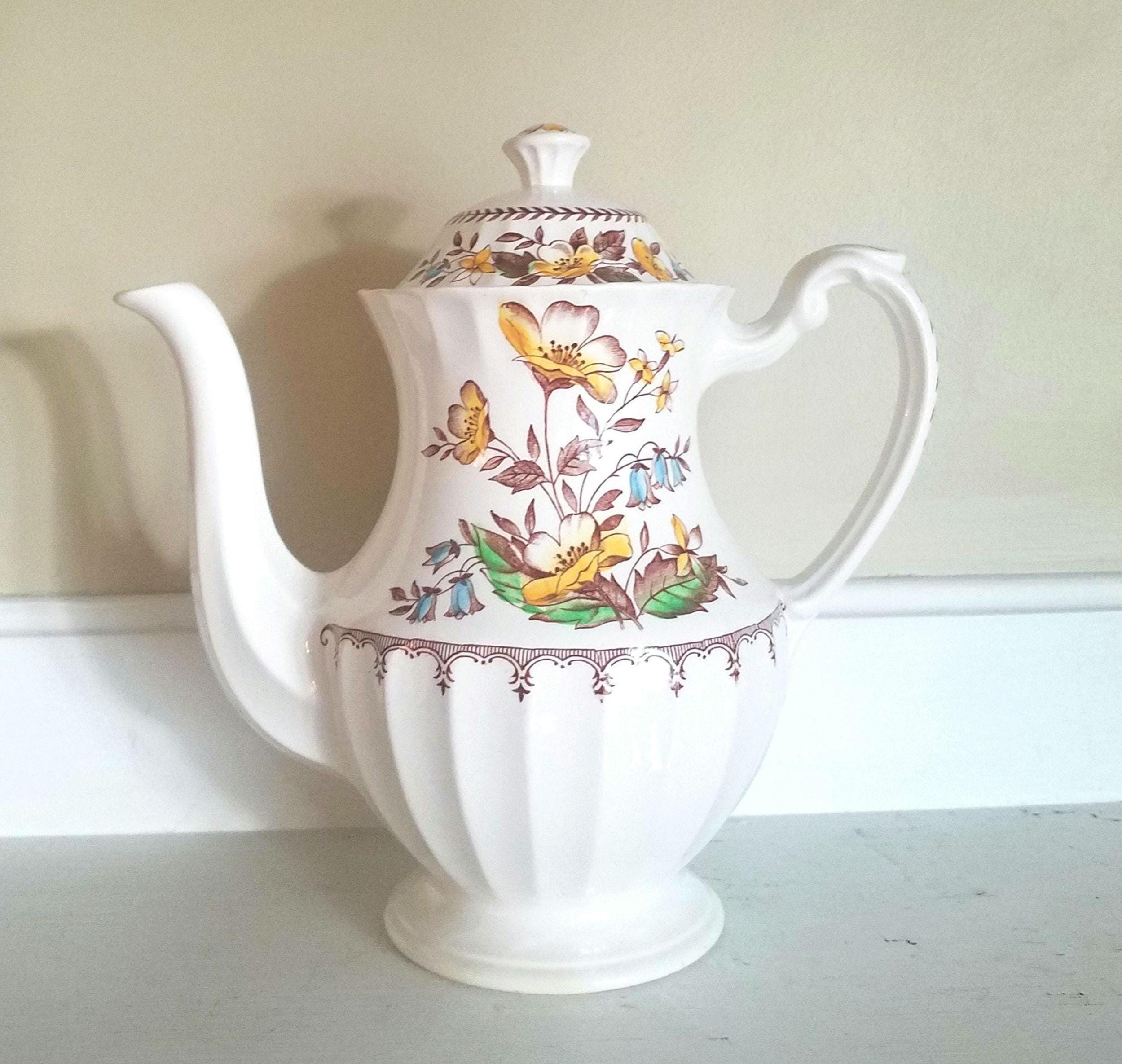 Vintage J&G Meakin Braemar Coffee Pot Teapot Yellow Brown Floral ...
