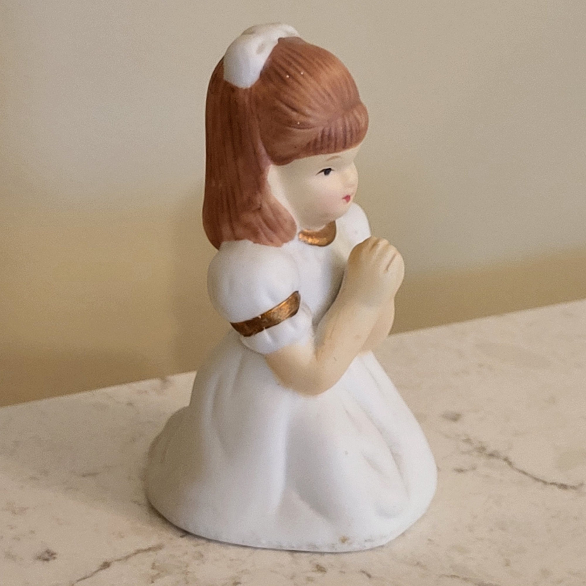 VTG Figurine Cake Topper First Communion Girl Praying Bisque Porcelain ...