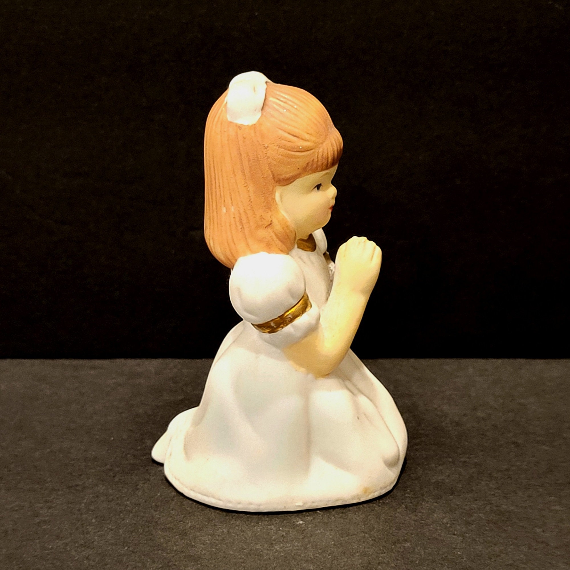 VTG Figurine Cake Topper First Communion Girl Praying Bisque Porcelain ...