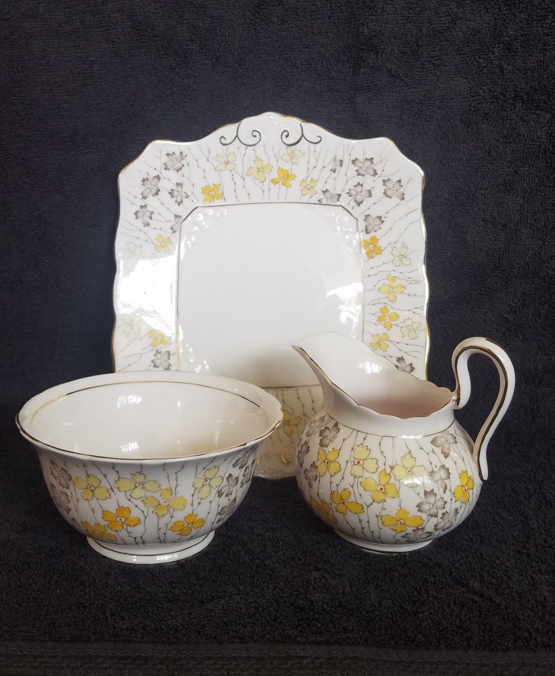 Vintage Tuscan Fine English Bone China Creamer Open Sugar Bowl & Plate ...