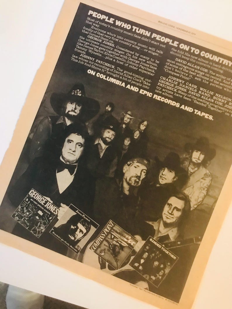 1979 Country Music Ad, Small Poster Johnny Cash George Jones Johnny ...