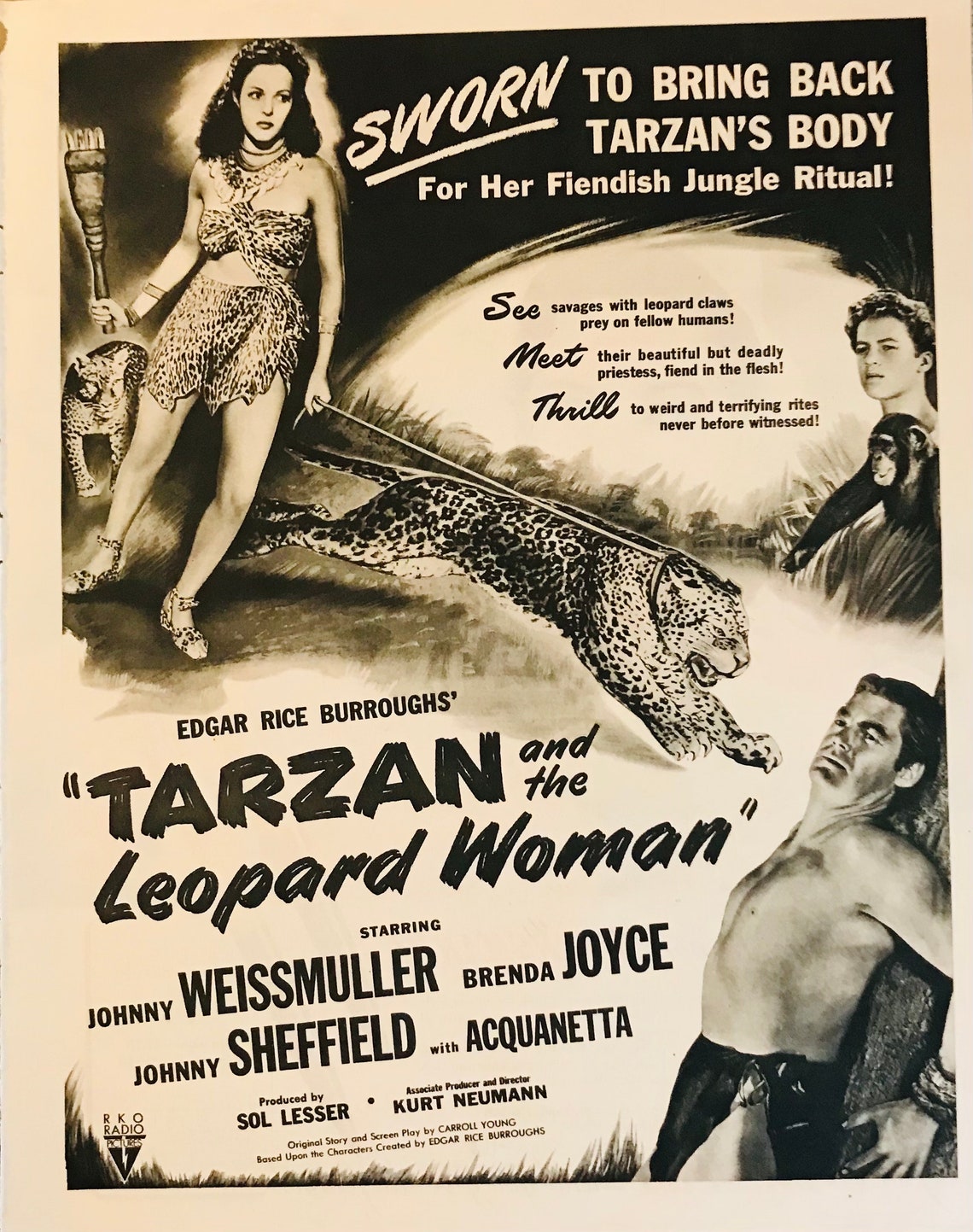 Tarzan and the Leopard Woman Small Poster Print Ad 1946 - Etsy