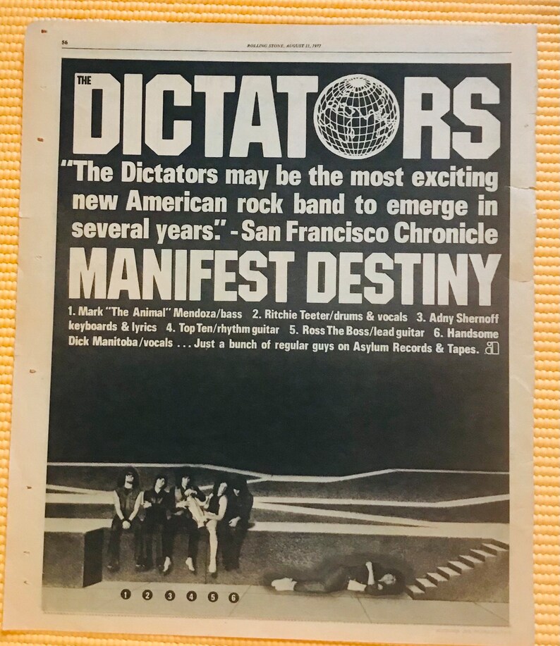1977 'the Dictators' Punk Rock Band Manifest Destiny Promo Ad Small ...