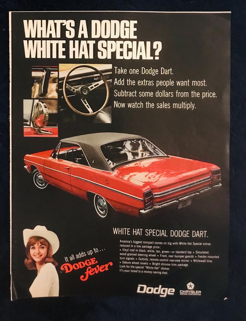 1969 Dodge Chrysler Dodge Fever White Hat Special Small Poster Vintage ...