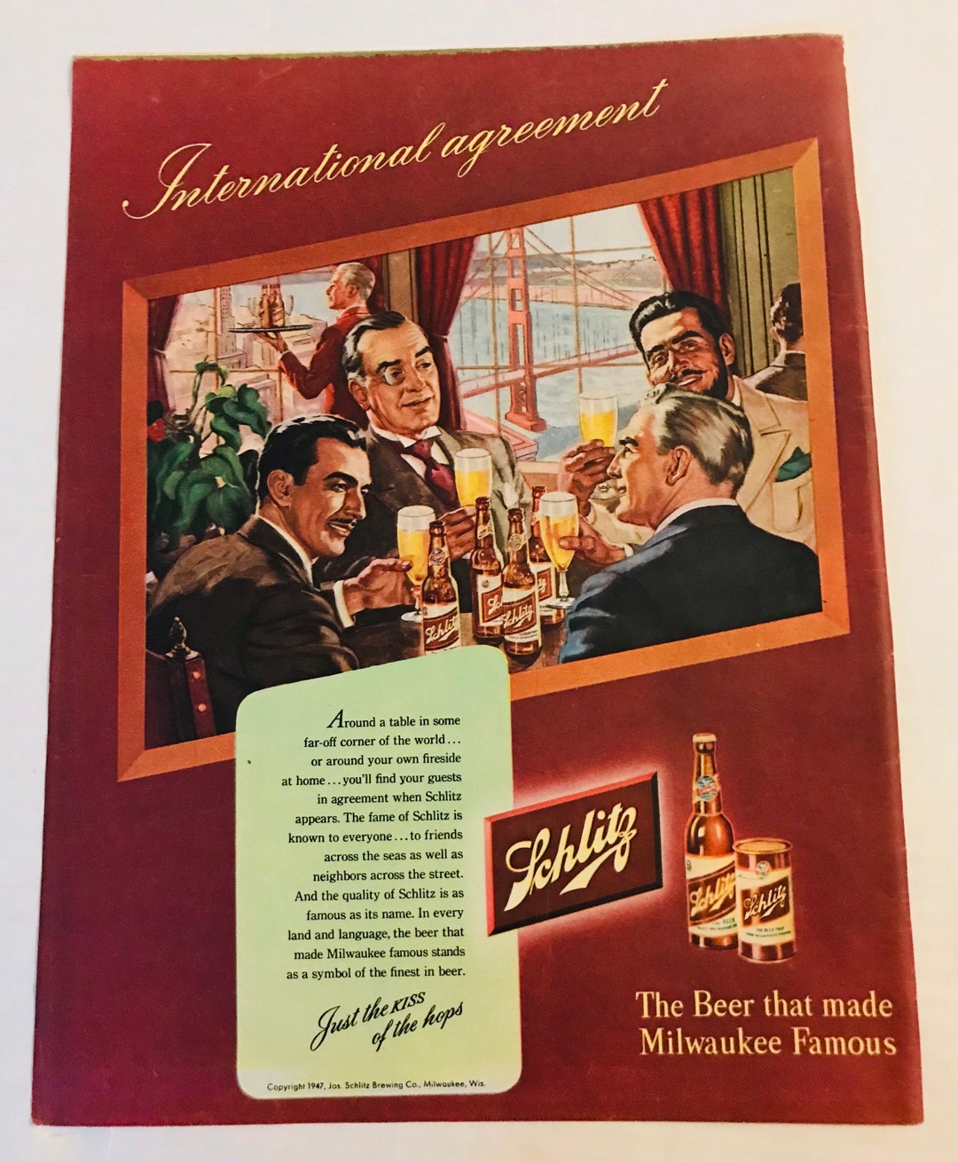 1947 Schlitz Beer Print Ad Small Poster - Etsy