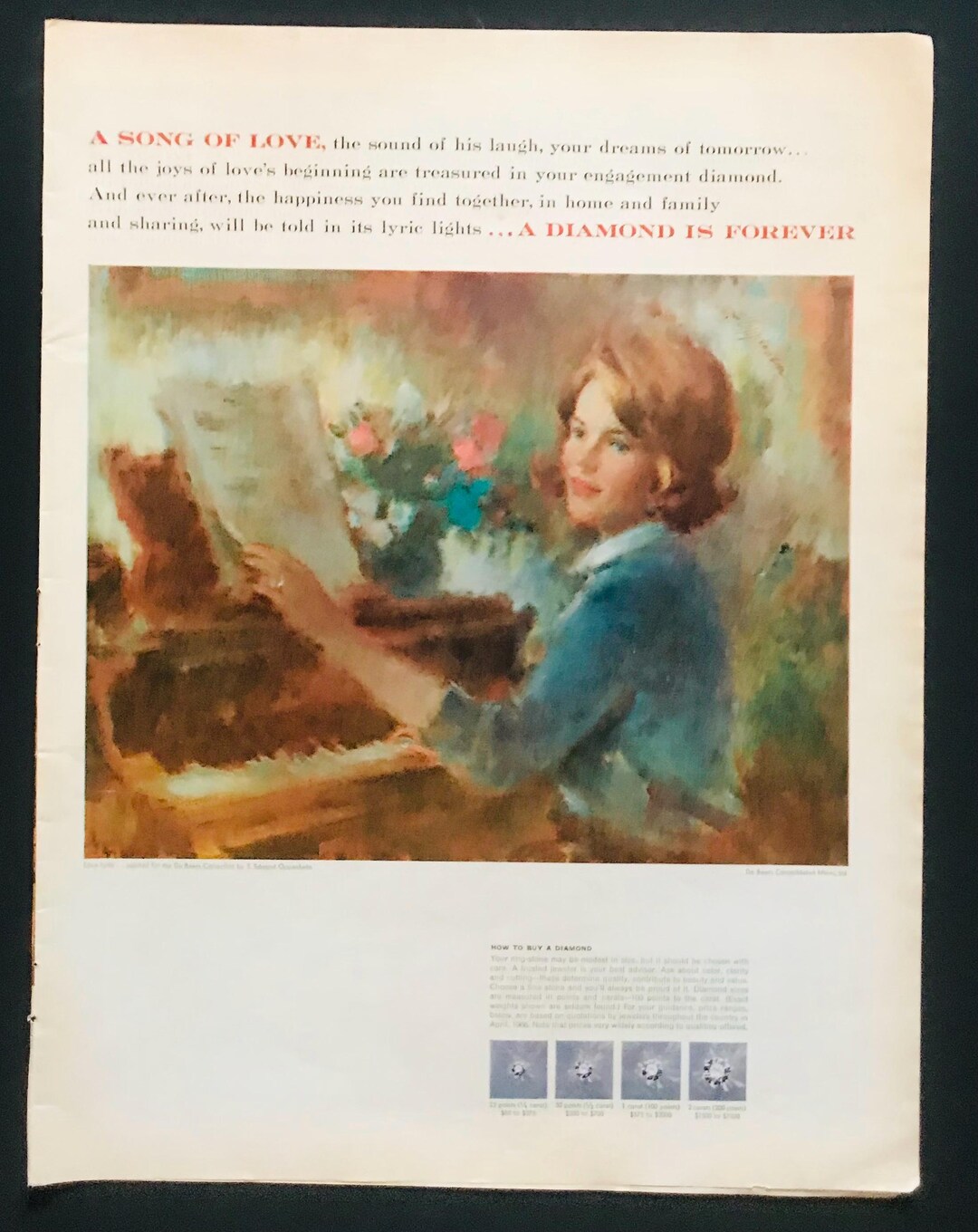 1966 A Diamond is Forever VTG Ad Small Poster 'love Lyric' De Beers Art ...
